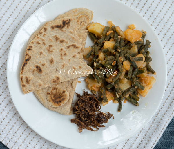 Fry Bodi and Aloo | Sautéed Long Green Beans and Potato